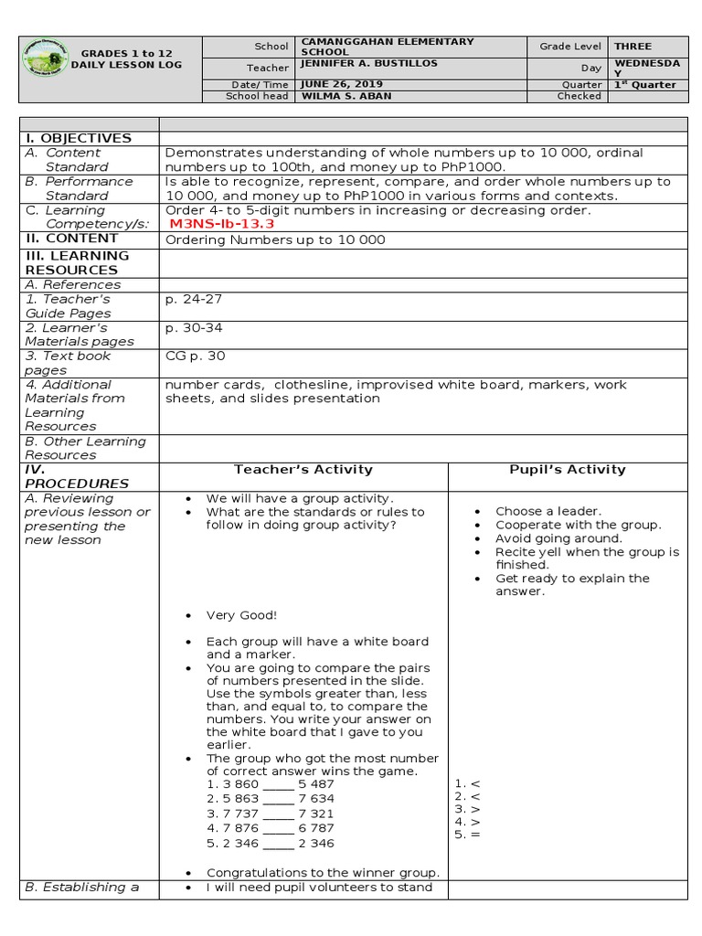 1ST Quarter Math Cot | PDF | Teachers | Education Theory