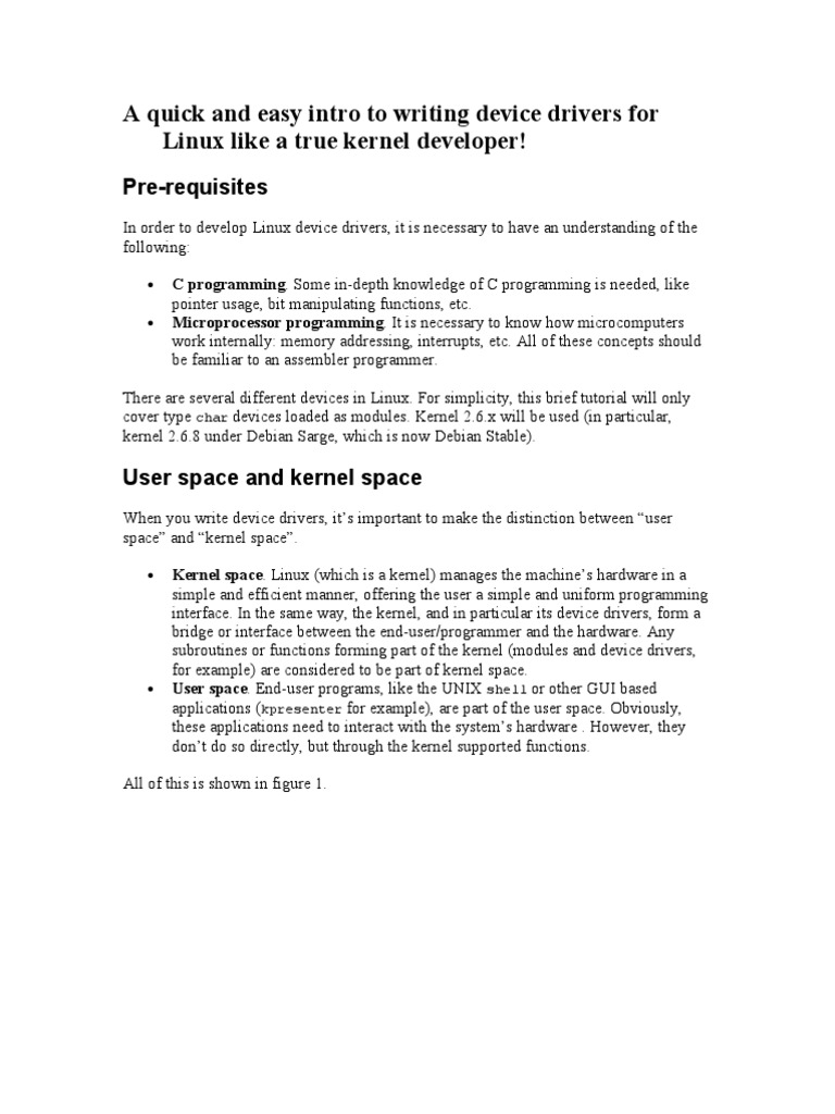 Writing Device Drivers Pdf Device Driver Kernel Operating System
