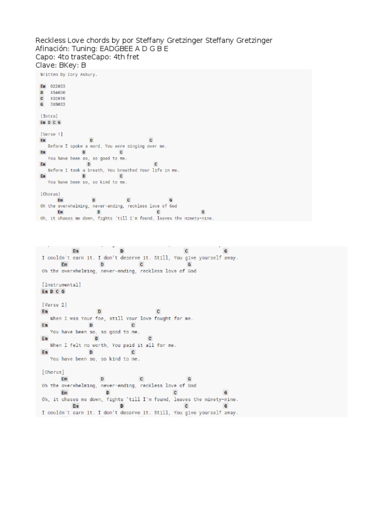 Reckless Love Chords Steffany Gretzinger | PDF | Art