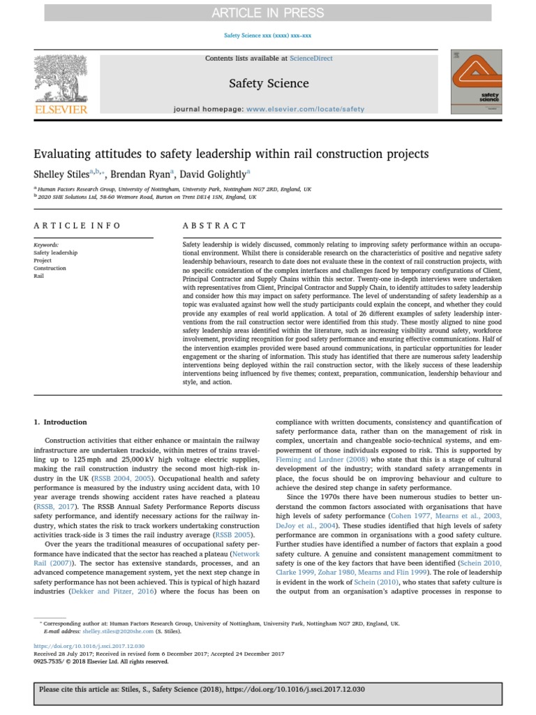 Safety Science: Shelley Stiles, Brendan Ryan, David Golightly | PDF ...