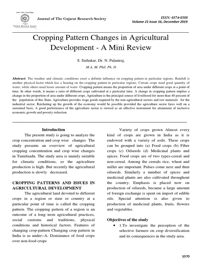 Cropping Pattern Changes in Agricultural Development - A Mini Review ...