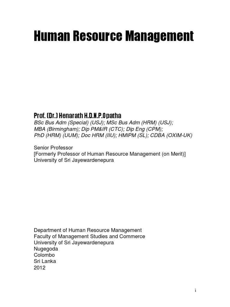 Human Resource Management: Prof. (DR.) Henarath H.D.N.P.Opatha | PDF ...