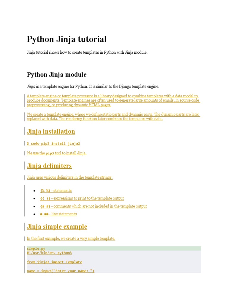 Python Jinja Tutorial | Download Free PDF | Python (Programming ...