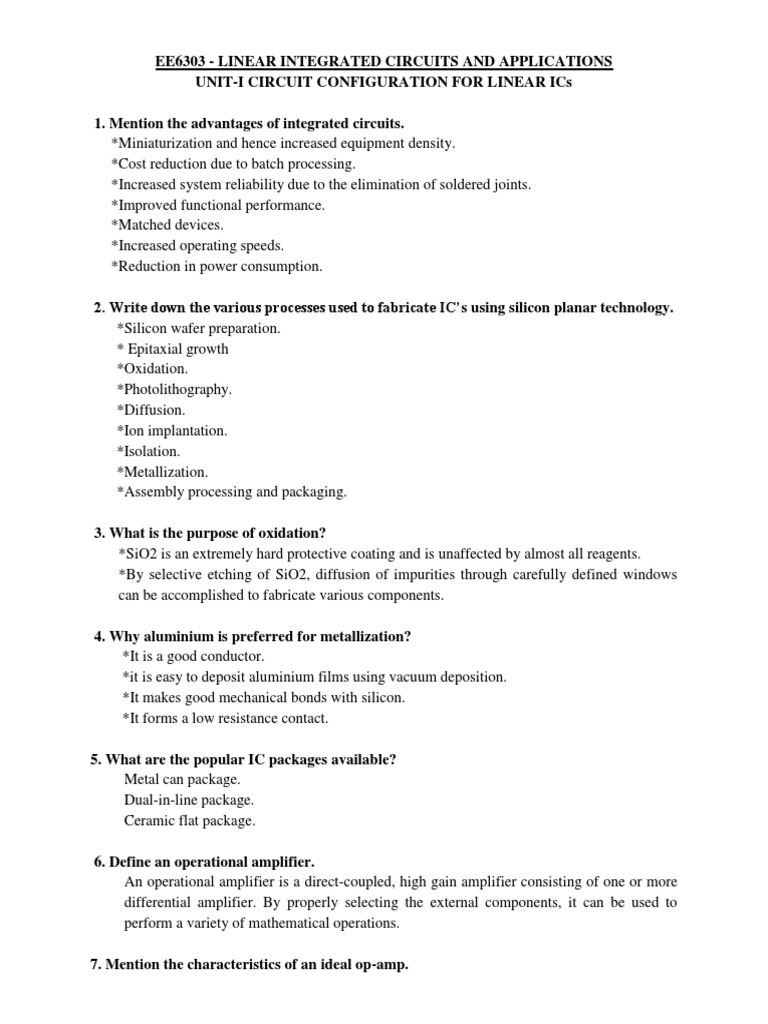 Ee6303 - Linear Integrated Circuits and Applications Unit-I Circuit ...