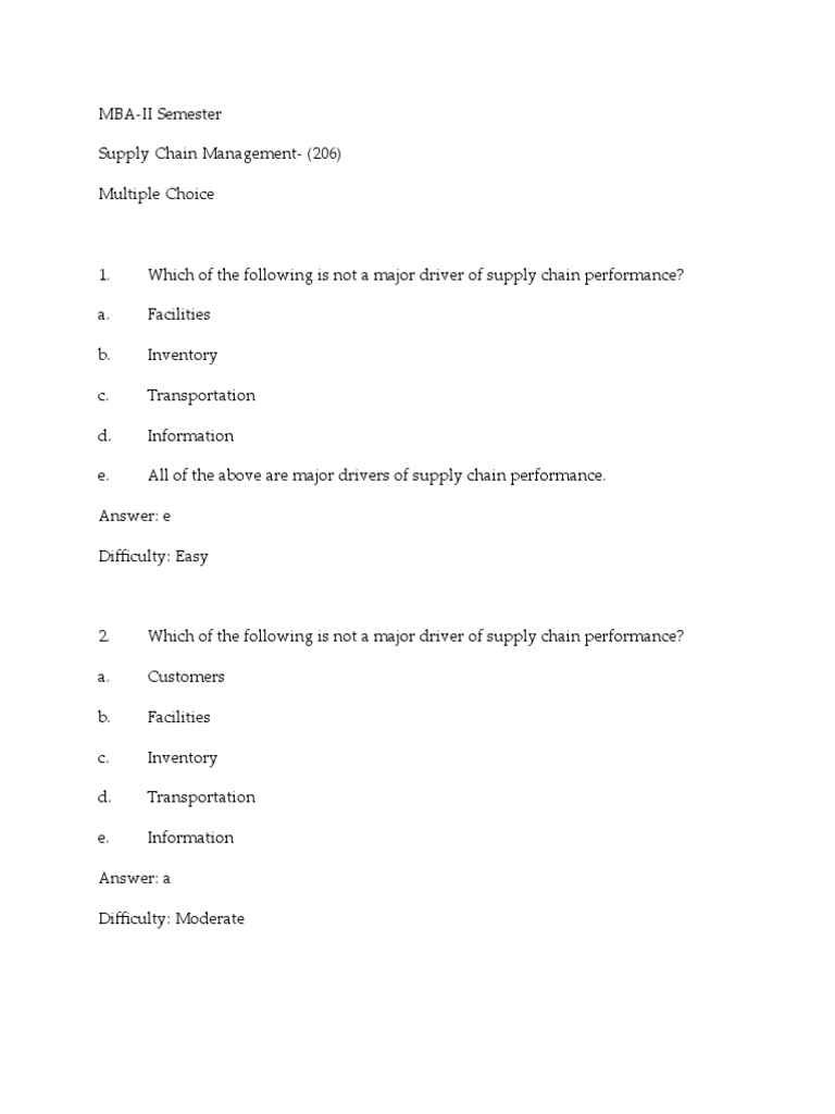 SCM - MCQs | PDF | Supply Chain | Warehouse