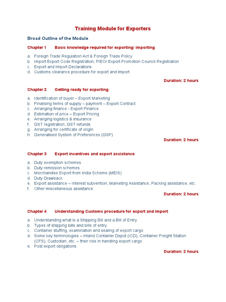 Training Module For Exporters | PDF | Most Favoured Nation | Exports