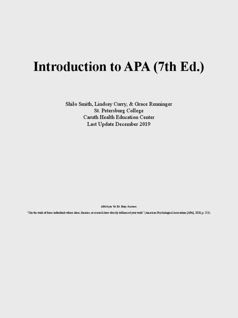 Introduction To APA (7th Ed.) | PDF | Citation | Apa Style