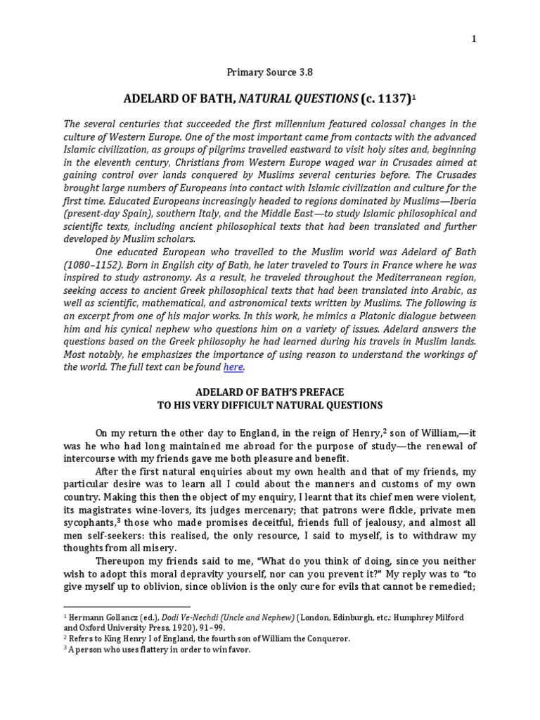 Adelard of Bath'S Preface To His Very Difficult Natural Questions | PDF