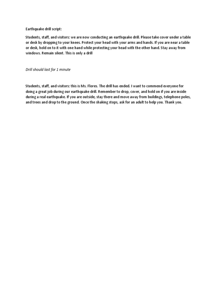 Earthquake Drill Script | PDF