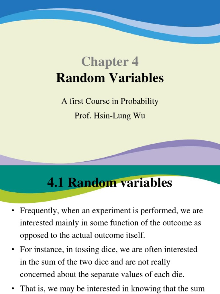Chapter 4 Random Variables | PDF | Poisson Distribution | Teaching Mathematics