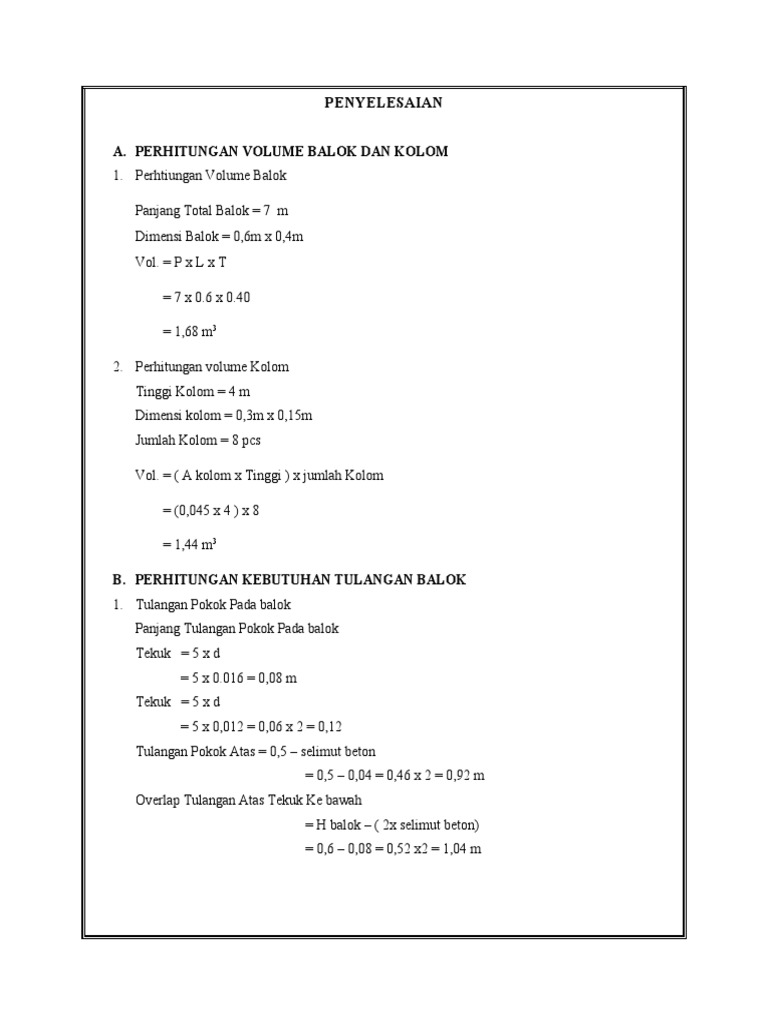 Perhitungan Volume Balok Dan Kolom | PDF