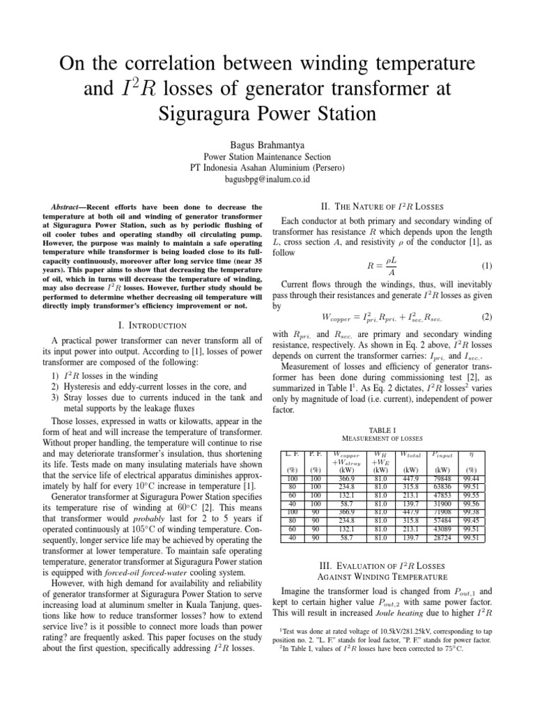Generator Transformer I2R Losses Study | PDF | Transformer | Electrical ...