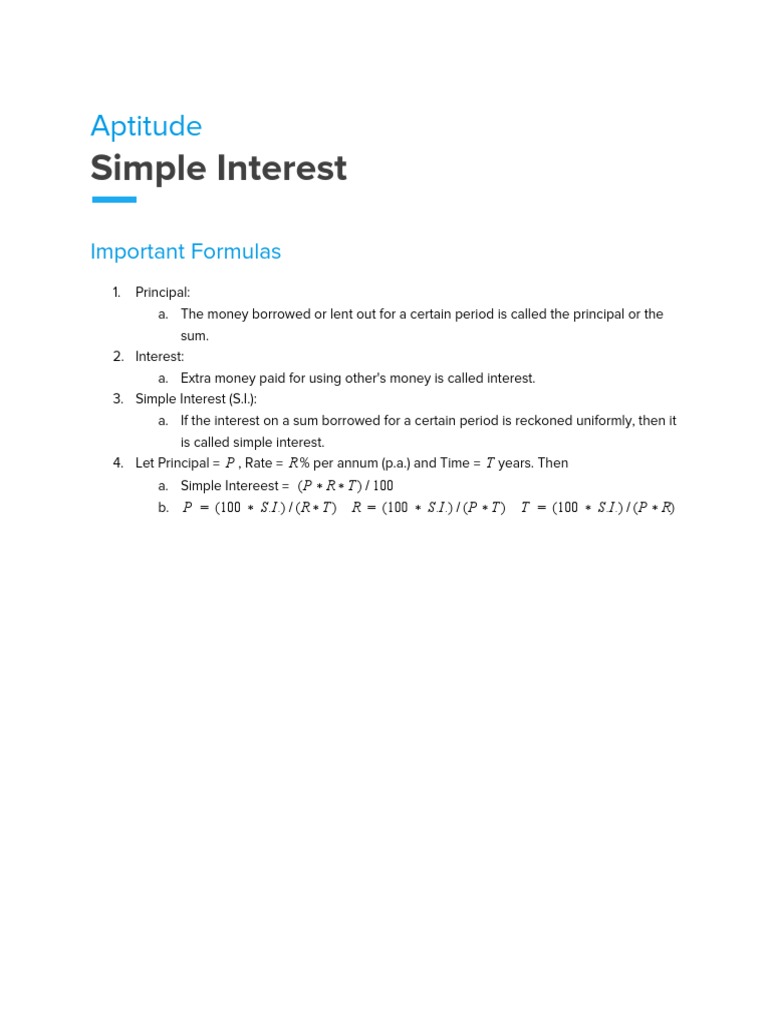 Aptitude - Simple Interest | PDF | Interest | Interest Rates