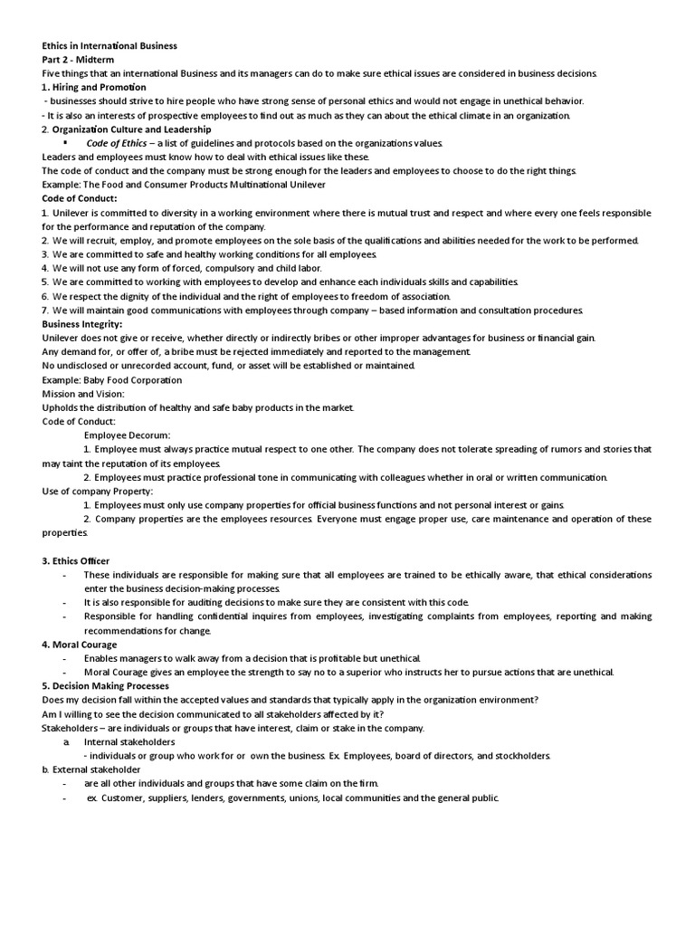 Ethics in International Business - Code of Ethics | PDF | Stakeholder ...