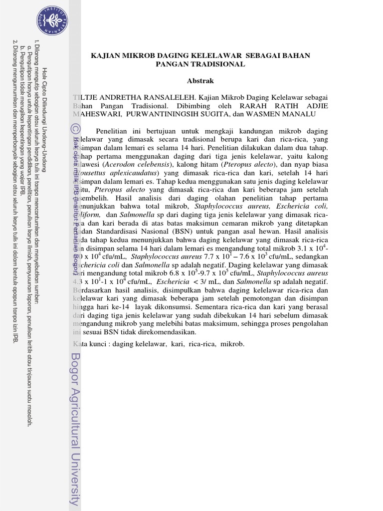 BAB VIII Kajian Mikrob Daging Kelelawar PDF | PDF | Sains & Matematika
