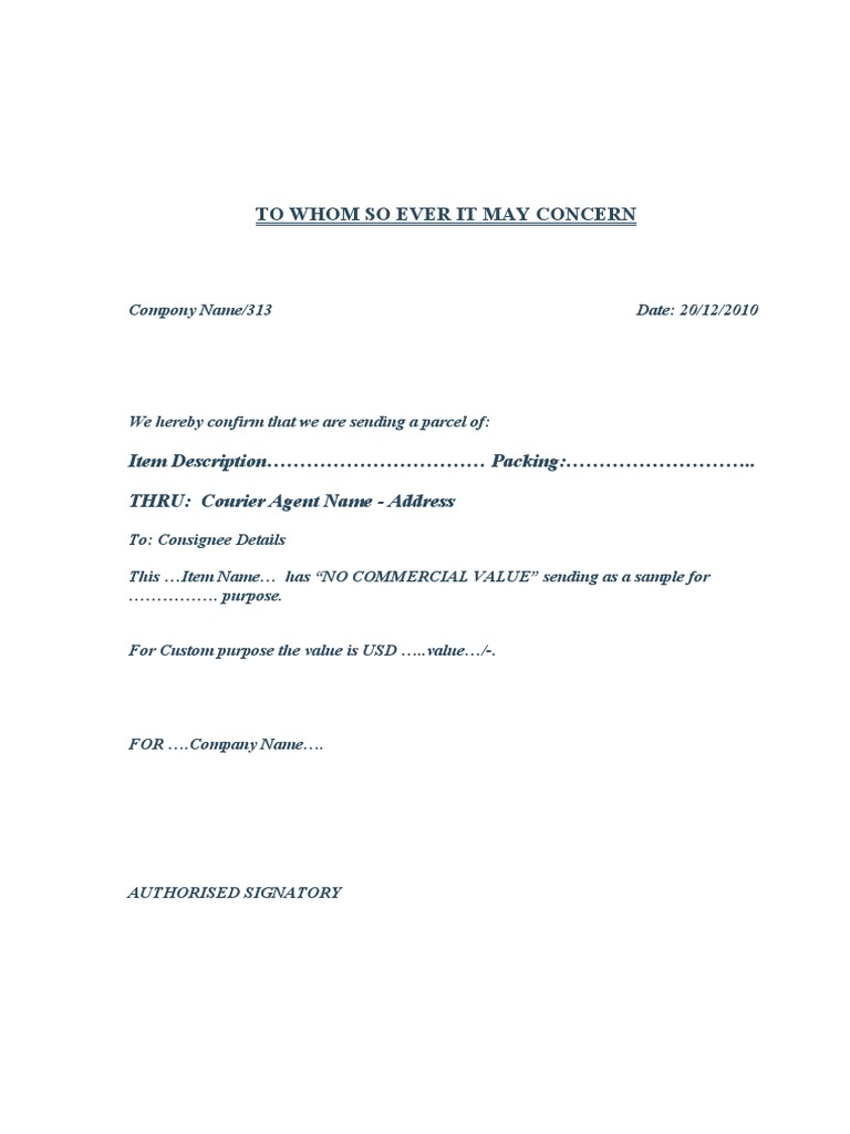 Sample Parcel Confirmation Letter | PDF