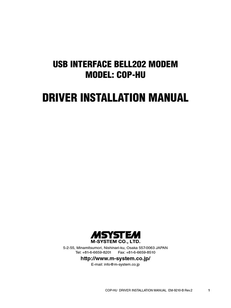 Driver Installation Manual: Usb Interface Bell202 Modem Model: Cop-Hu | PDF | Windows 7 ...