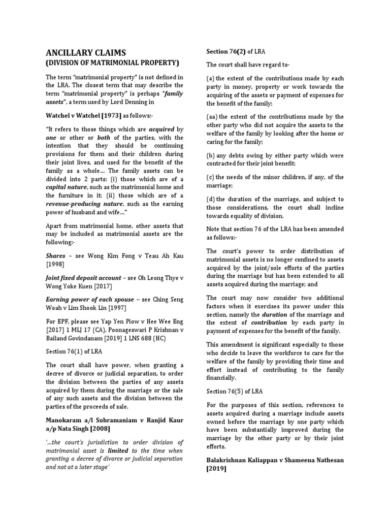 C6-Ancillary Claims of Property | PDF | Child Custody | Legal Guardian