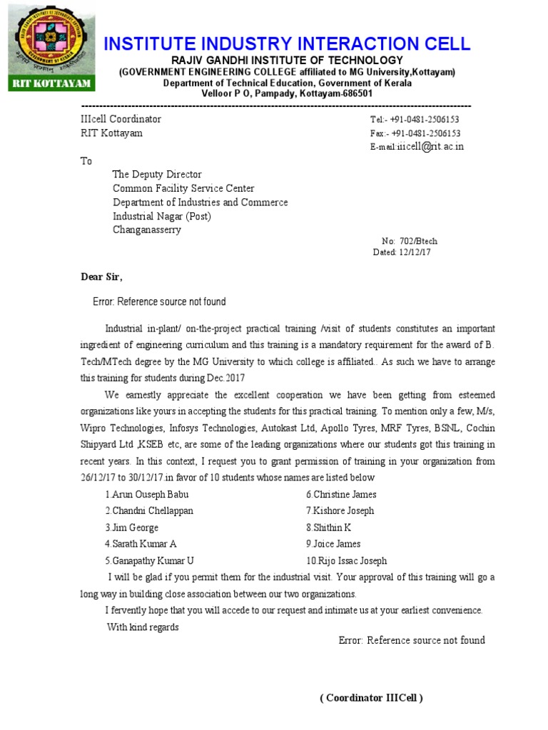 Student Industrial Training Request | PDF | Vocational Education ...