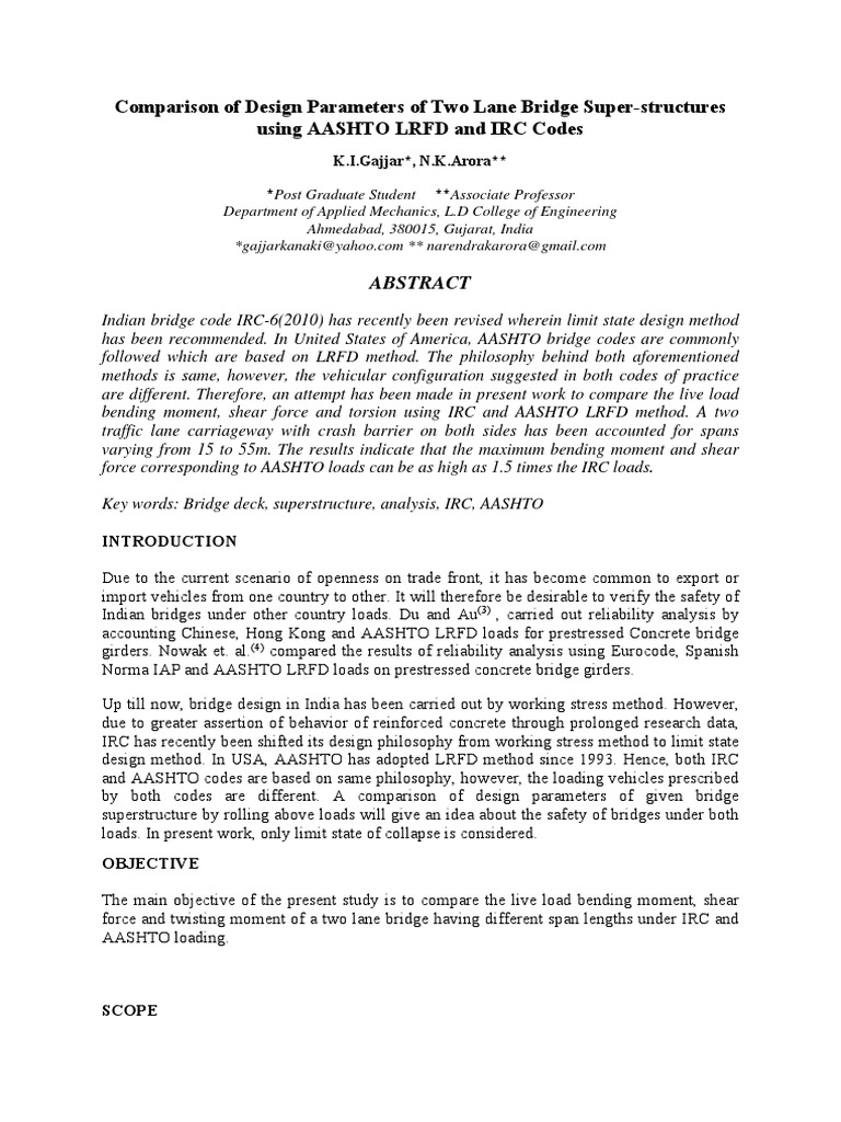 Design Parameters For Two Lane Bridge Super Structure As Per Aashto ...