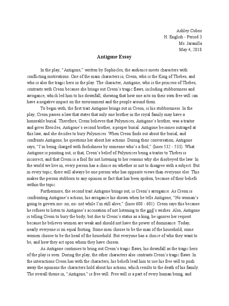 Antigone Essay | PDF | Cognition | Cognitive Science