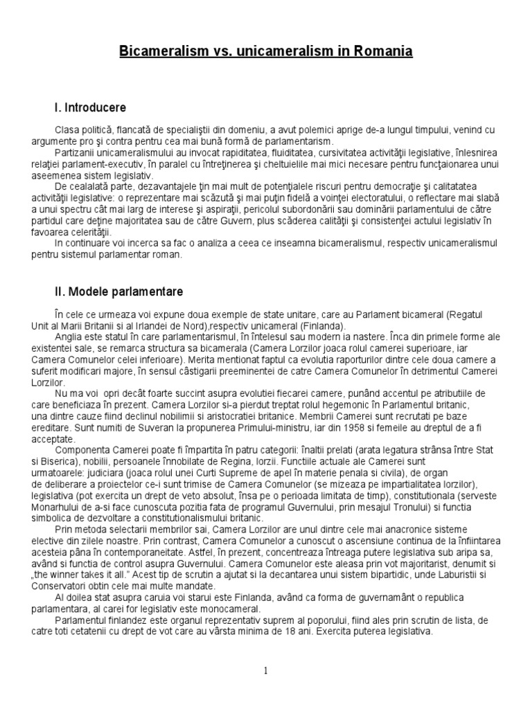 Bicameralism Vs Unicameralism | PDF