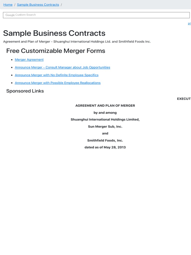 Sample Business Contracts: Free Customizable Merger Forms | PDF ...