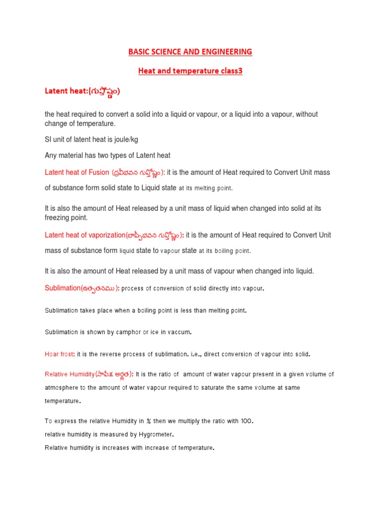 Heat and Temperature Concepts for Class 3 | PDF | Heat | Latent Heat