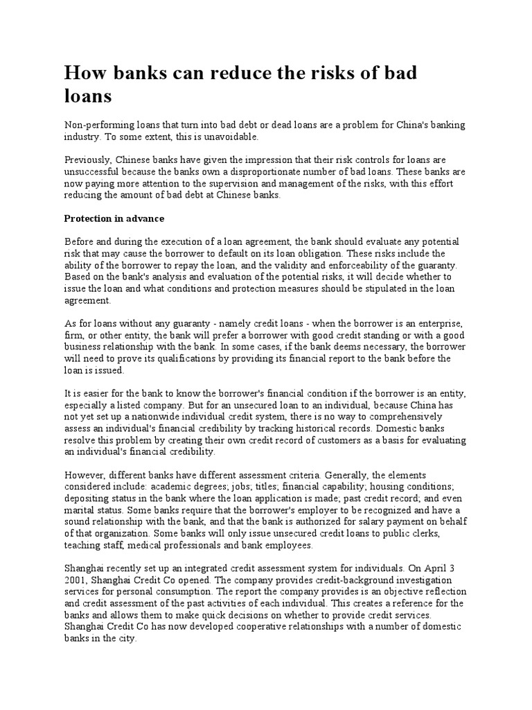 How Banks Can Reduce The Risks of Bad Loans | PDF | Loans | Mortgage Law