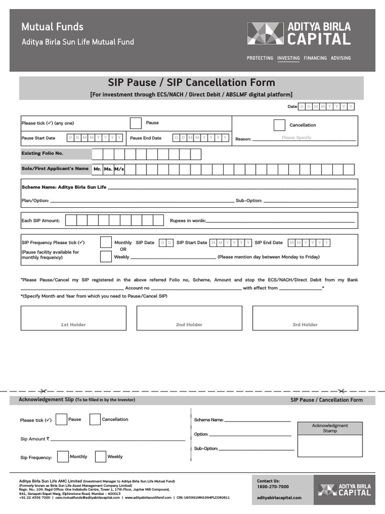 SIP Pause Cancellation Form 100619 Rev 1 | PDF | Financial Services | Banking