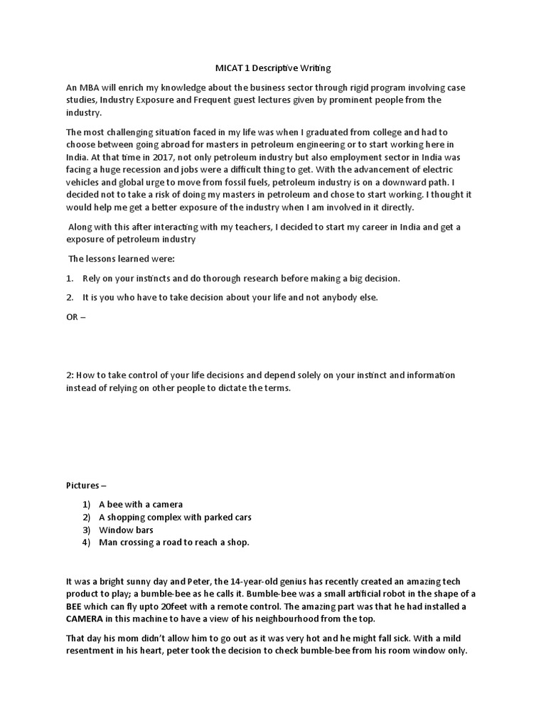 MICAT 1 Descriptive Writing | PDF | Social Science