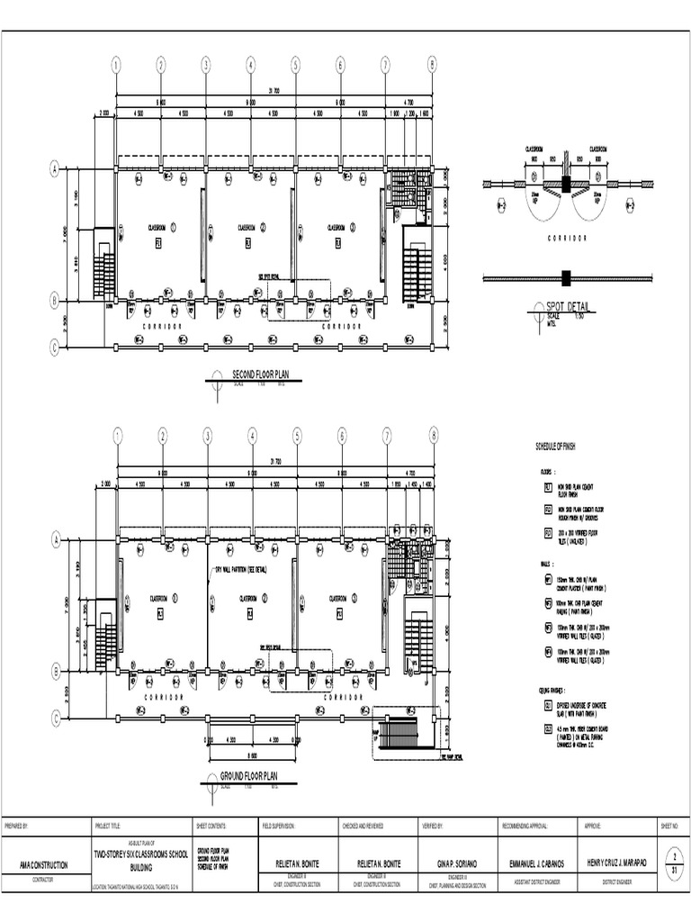 Detailed Floor Plans and Finishing Schedules for a Two-Story Six ...