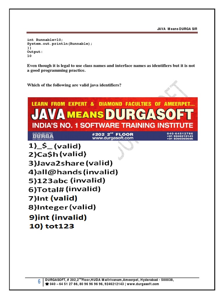 Valid Java Identifiers Explained | PDF | Computers