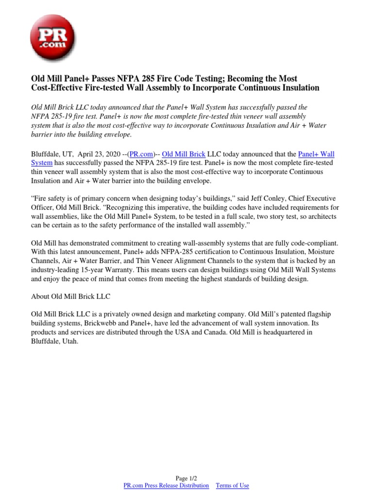 Old Mill Panel+ Passes NFPA 285 Fire Code Testing Becoming The Most ...