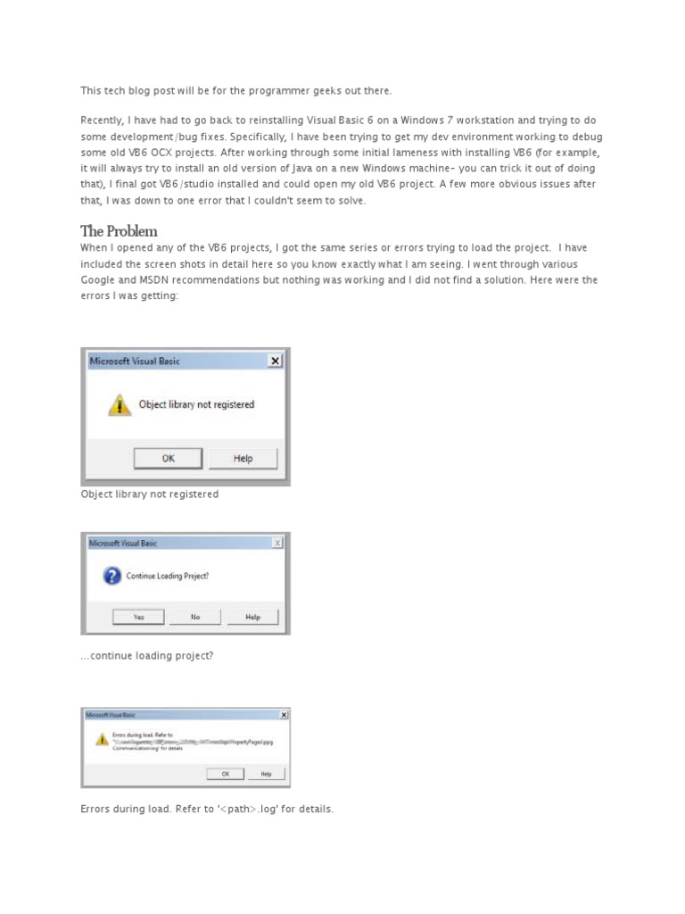 Loading and Using VB6 Legacy Projects On Win7 | PDF | Software ...