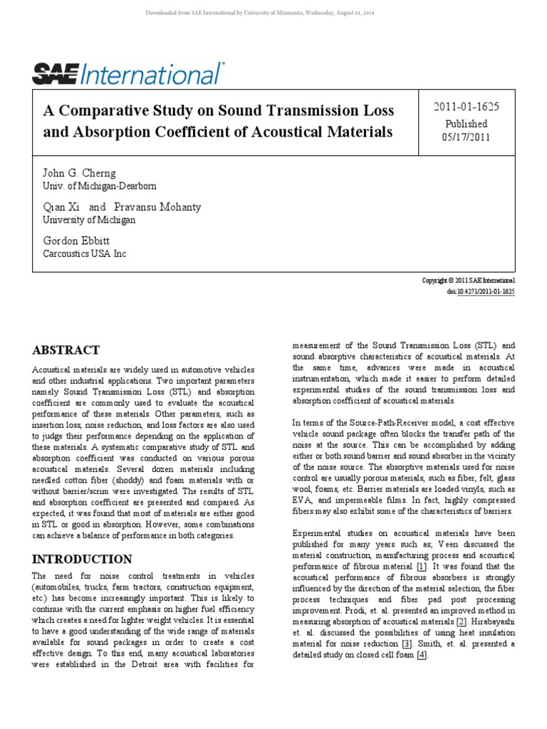 A Comparative Study On Sound Transmission Loss and Absorption ...