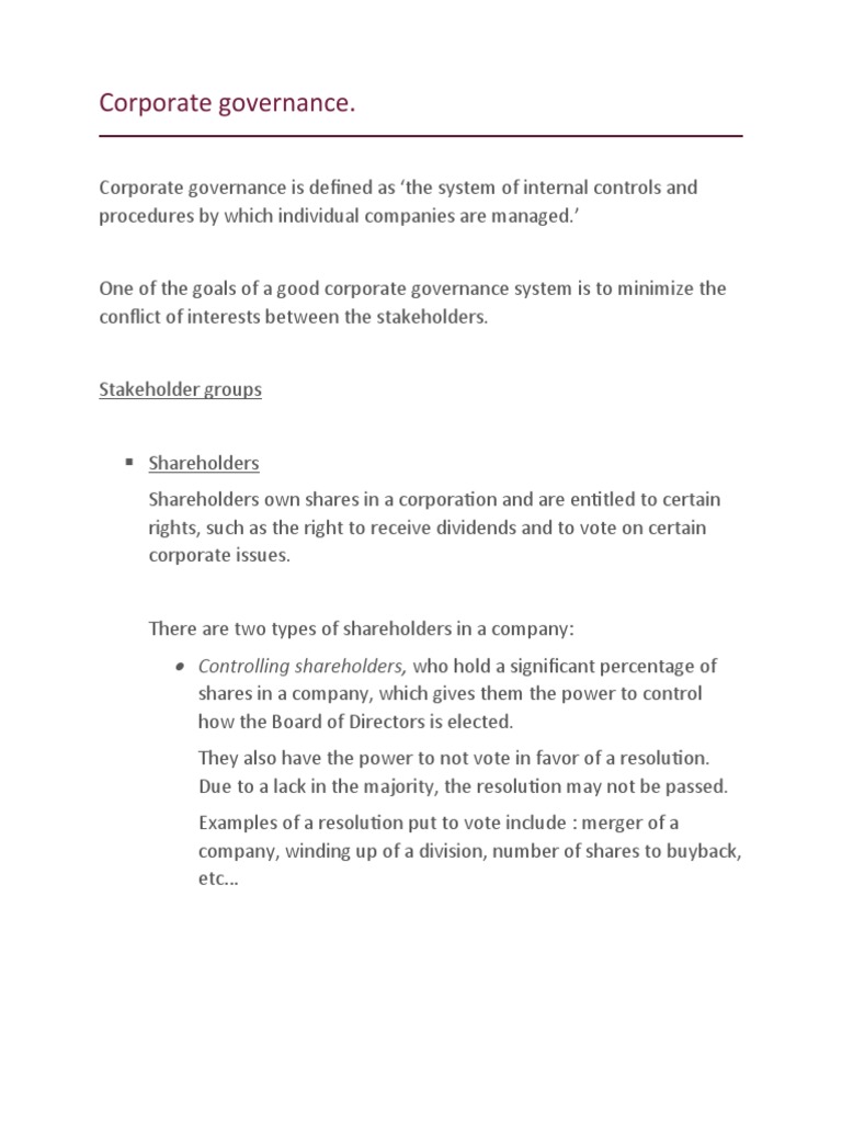 Corporate Governance, Stakeholders | PDF | Board Of Directors ...