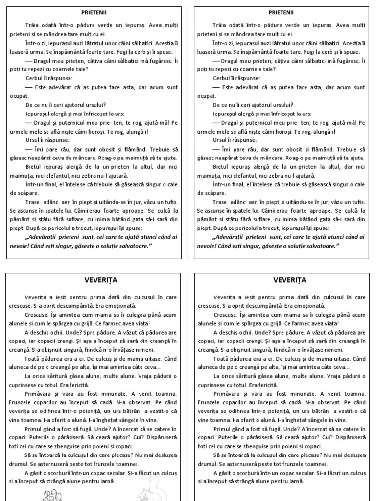 Povesti Scurte Clasa I+II | PDF