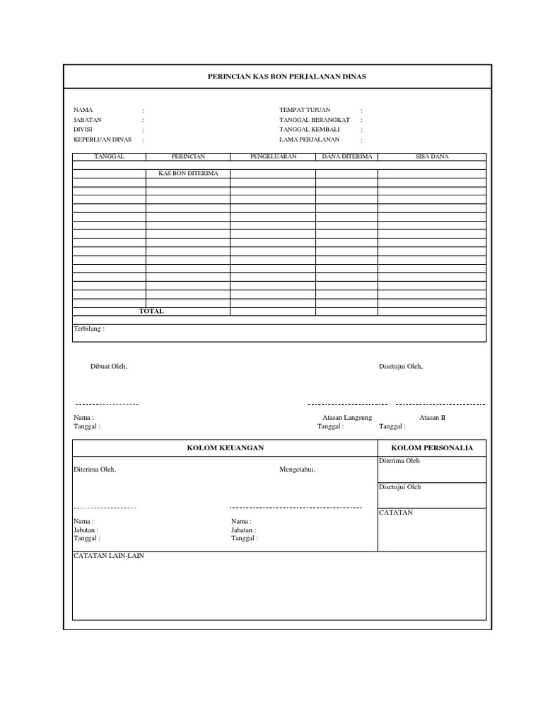 Form Rincian Biaya Perjalanan Dinas PDF | PDF