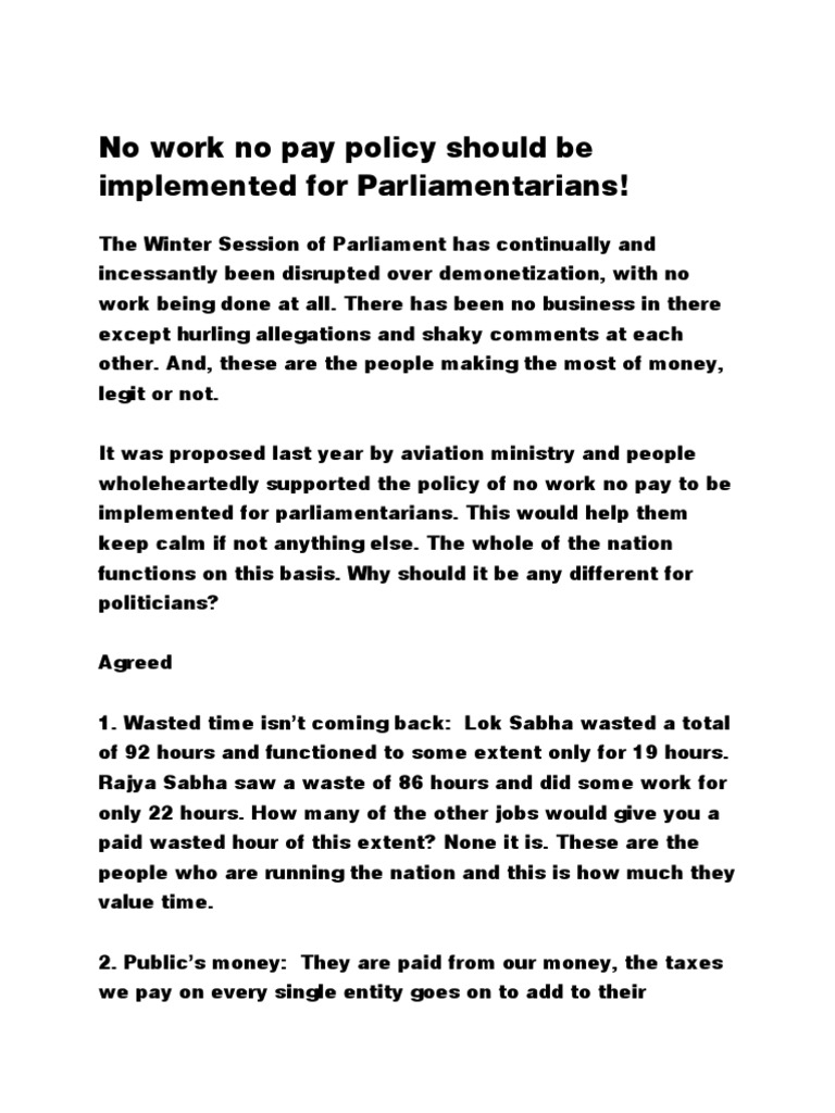 No Work No Pay Policy Should Be Implemented For Parliamentarians | PDF ...