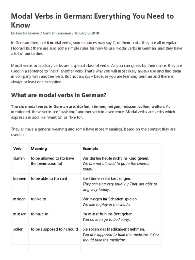 Modal Verbs in German - Everything You Need To Know | PDF | Grammatical ...