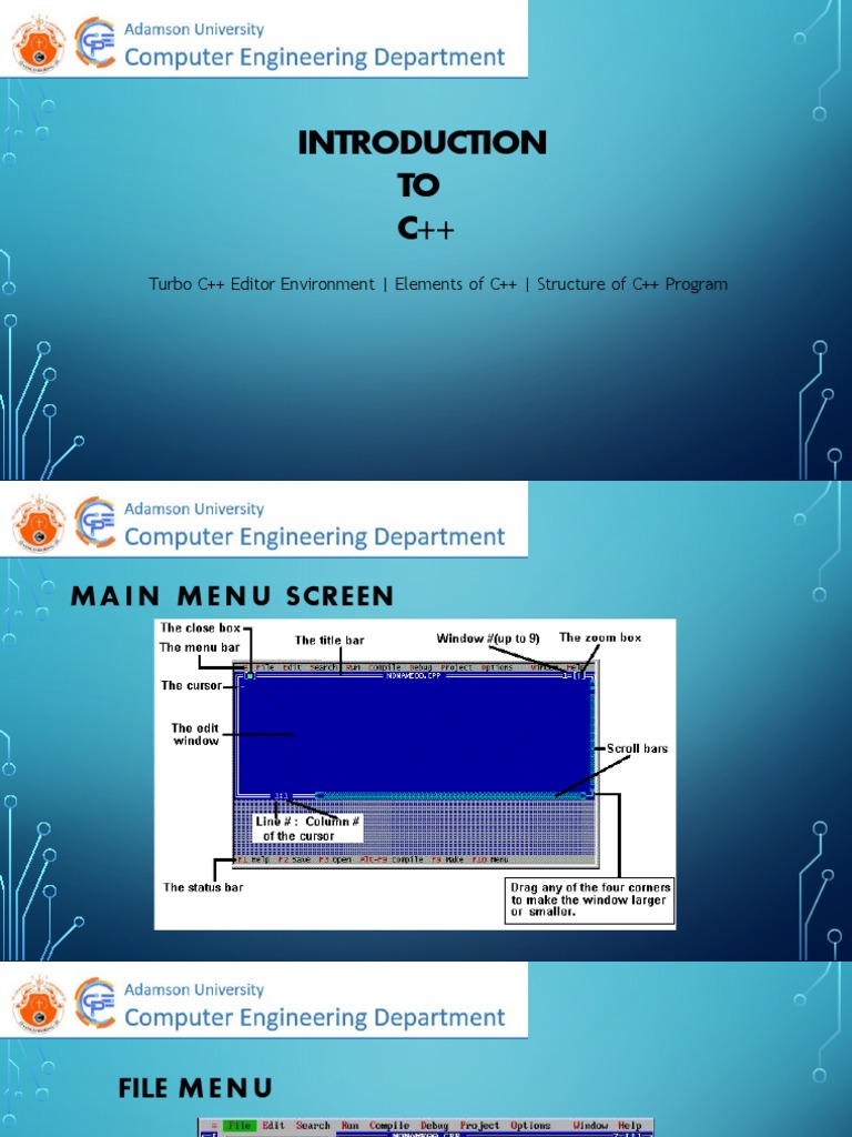 Turbo C++ Editor Environment - Elements of C++ - Structure of C++ Program | PDF | Integer ...