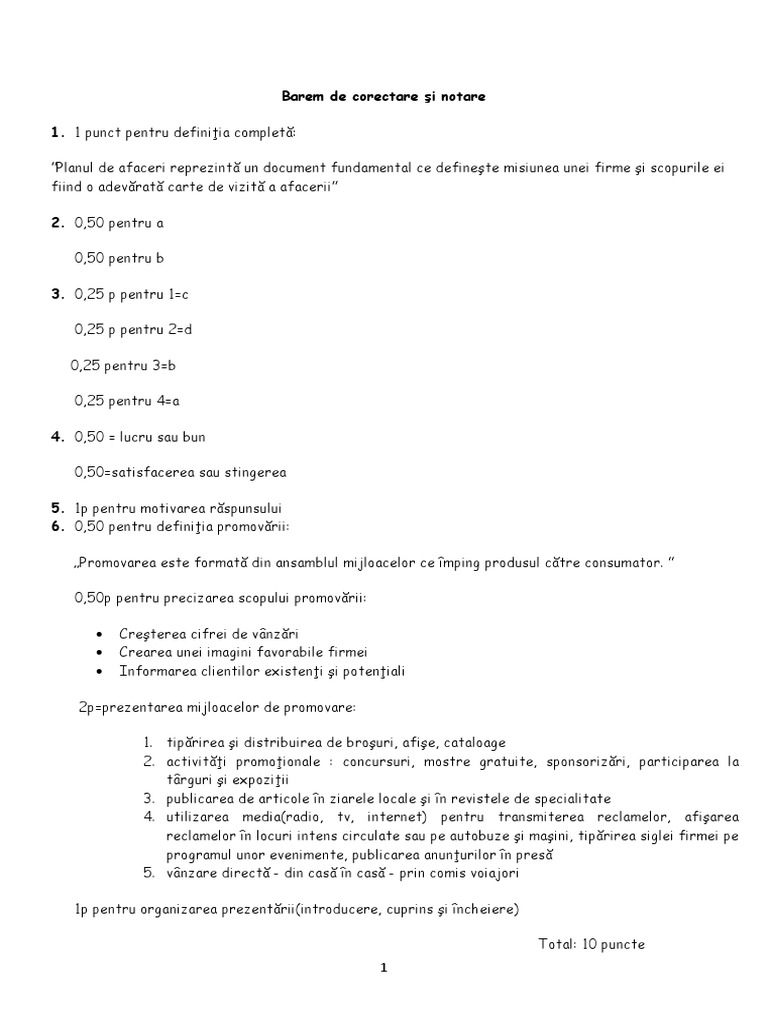 Barem de Corectare Şi Notare | PDF