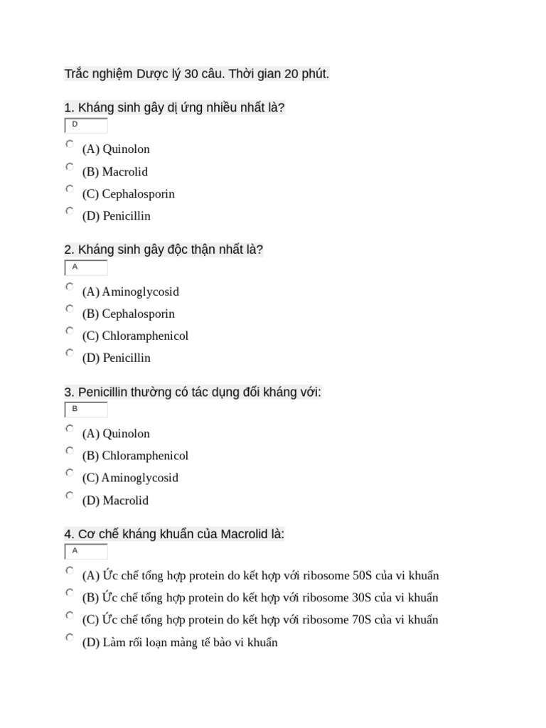 (123doc) - Trac-Nghiem-Duoc-Ly-Phan-Khang-Sinh | PDF