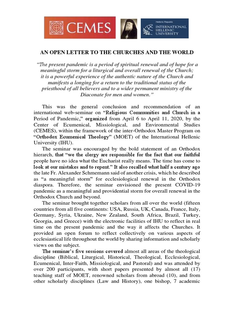 An Open Letter To The Churches | PDF | Ecclesiology | Eastern Orthodox ...