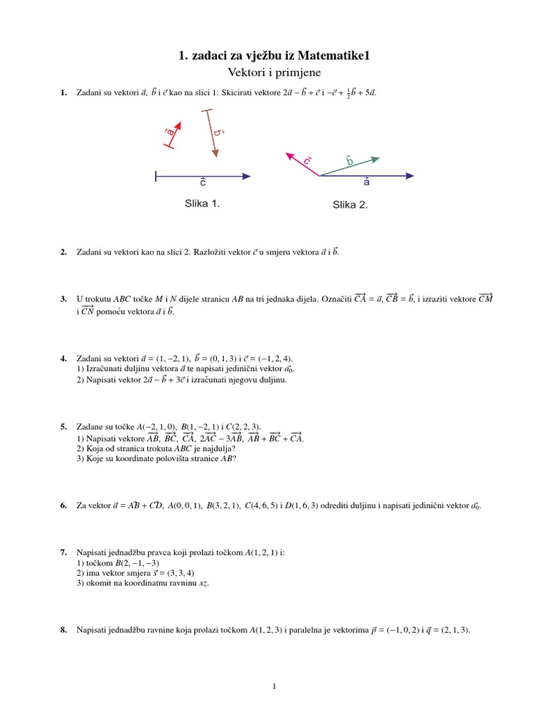 MAT Vektori Zadaci Za Vježbu | PDF