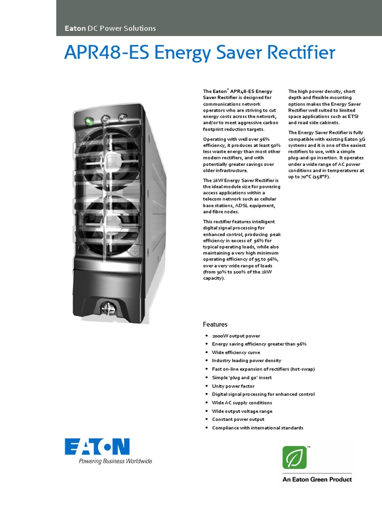 APR48-ES Energy Saver Rectifier: Eaton DC Power Solutions | PDF ...