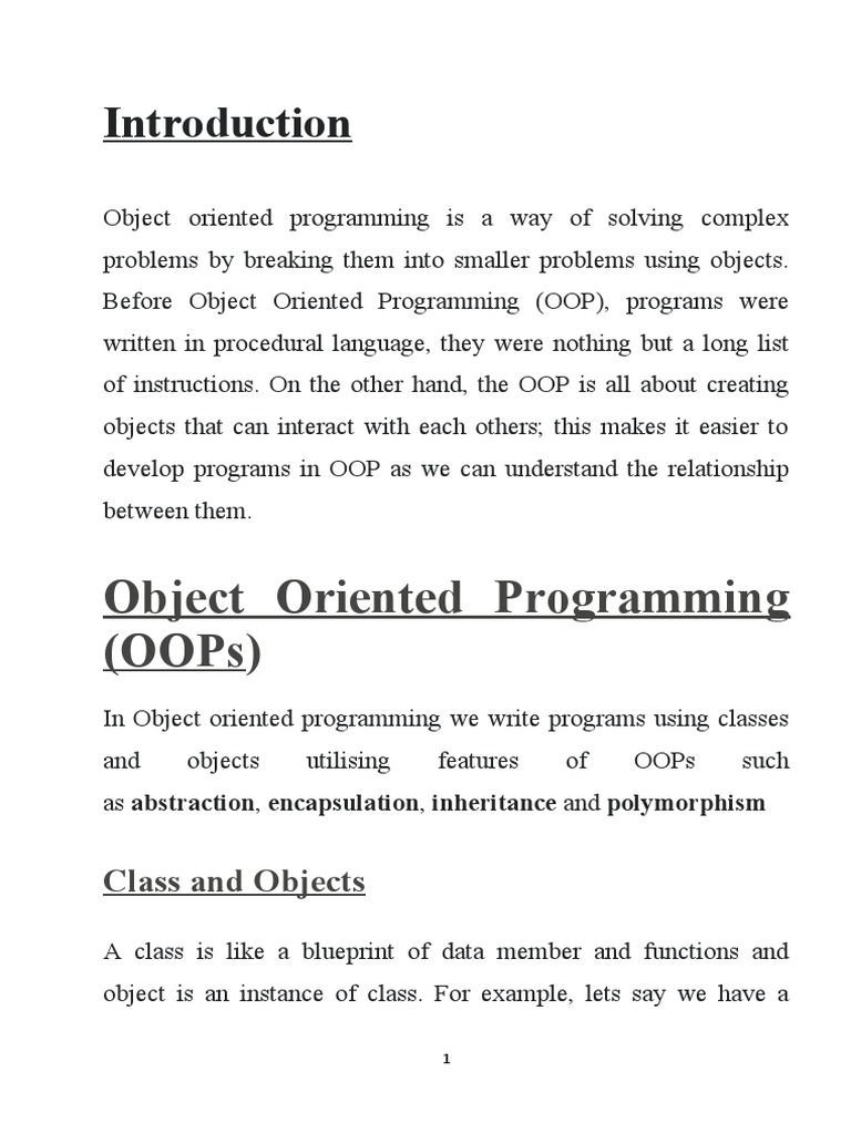Object Oriented Programming (Oops) : Class and Objects | PDF | Object Oriented Programming ...