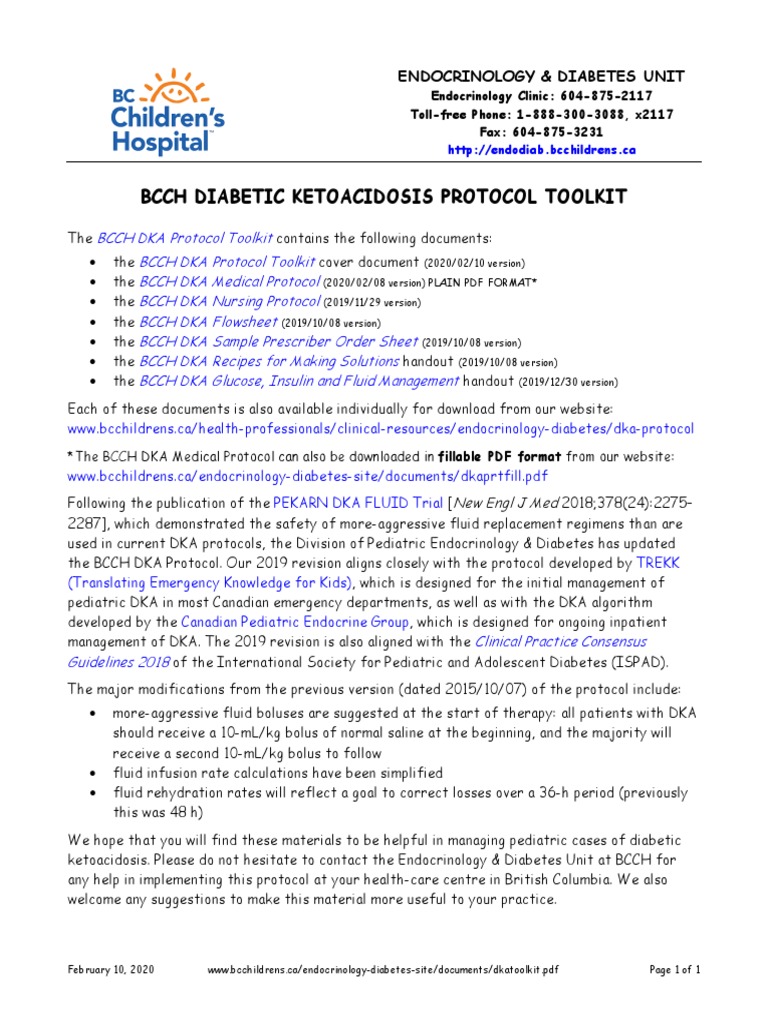 BCCH Diabetic Ketoacidosis Protocol Toolkit: Endocrinology & Diabetes ...