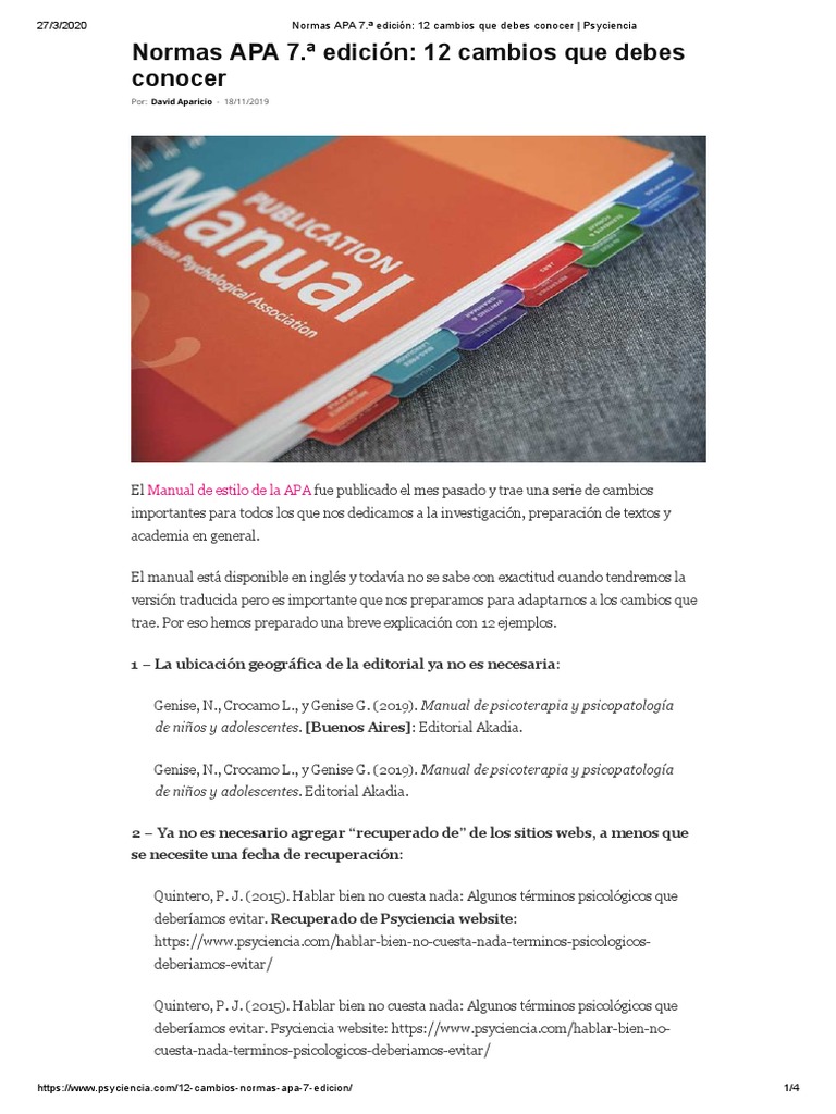 Normas APA 7. Edición - 12 Cambios Que Debes Conocer - Psyciencia | PDF ...
